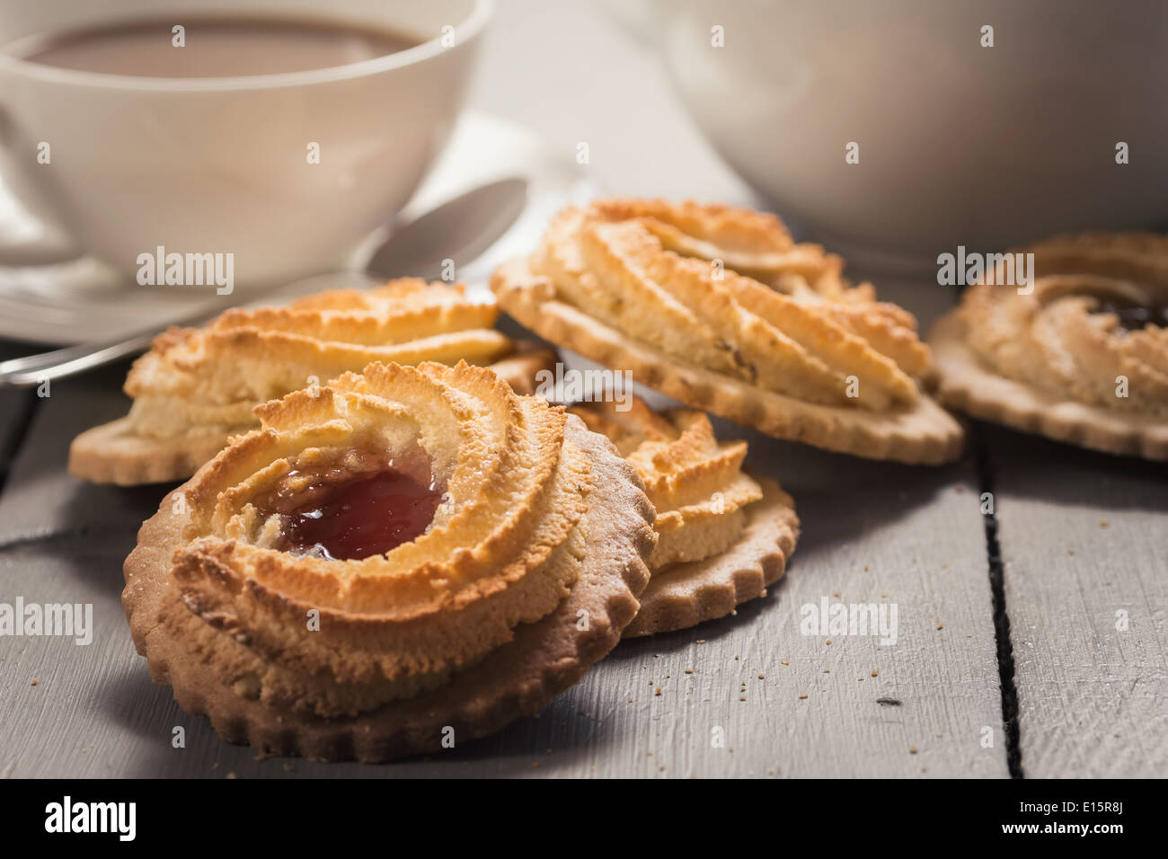 German Ox Eye cookies on a laid table Stock Photo - Alamy