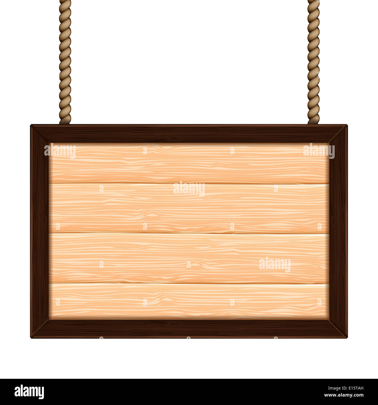wooden sign on the ropes on white background Stock Photo - Alamy