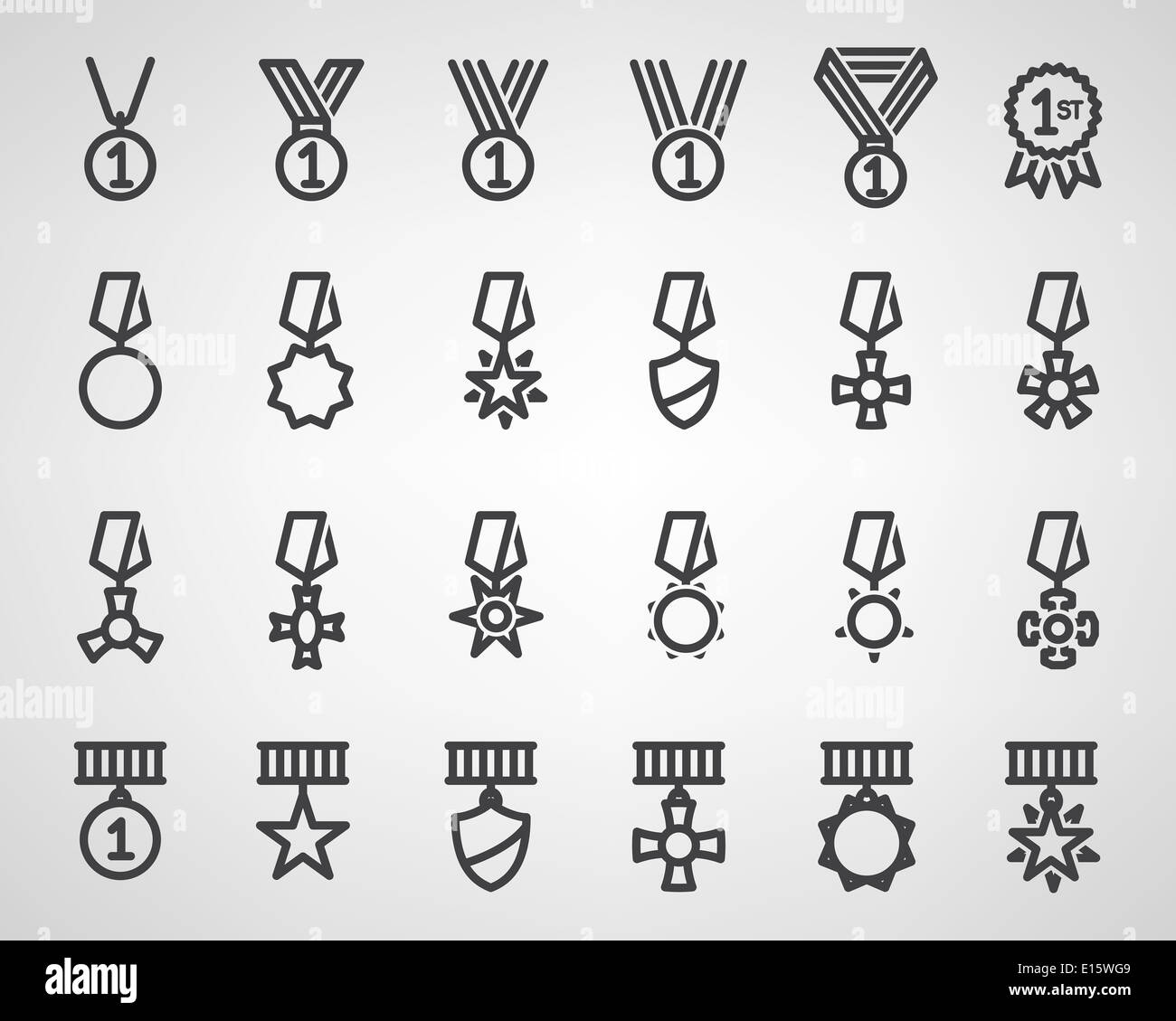 Medal icon sign set Black and White Stock Photos & Images - Alamy