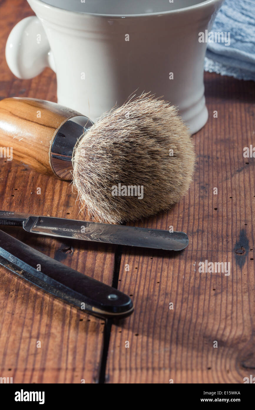 old Shaving Tools Stock Photo - Alamy