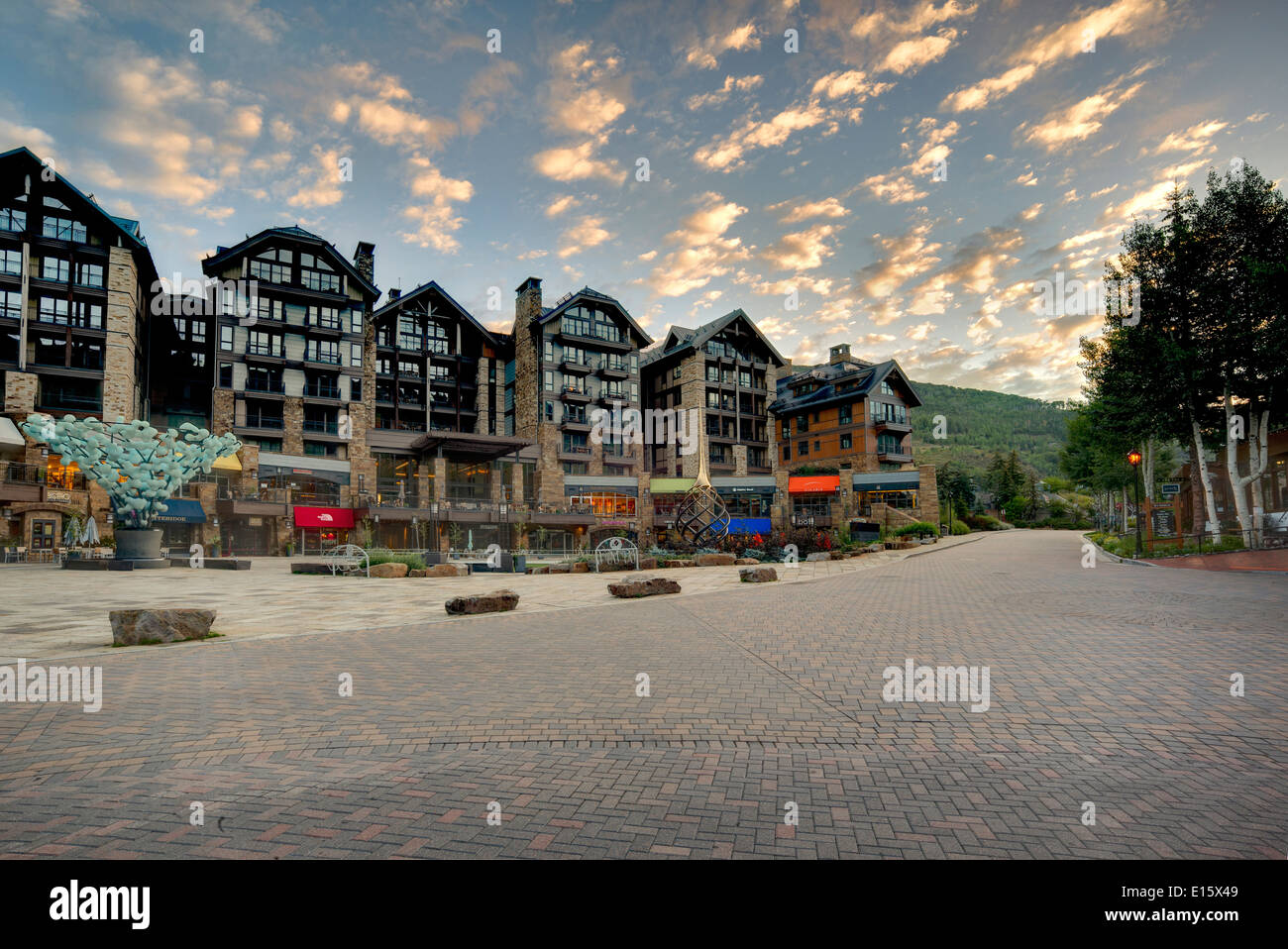 Sunrise on Vail Village street, Vail, Colorado Stock Photo - Alamy