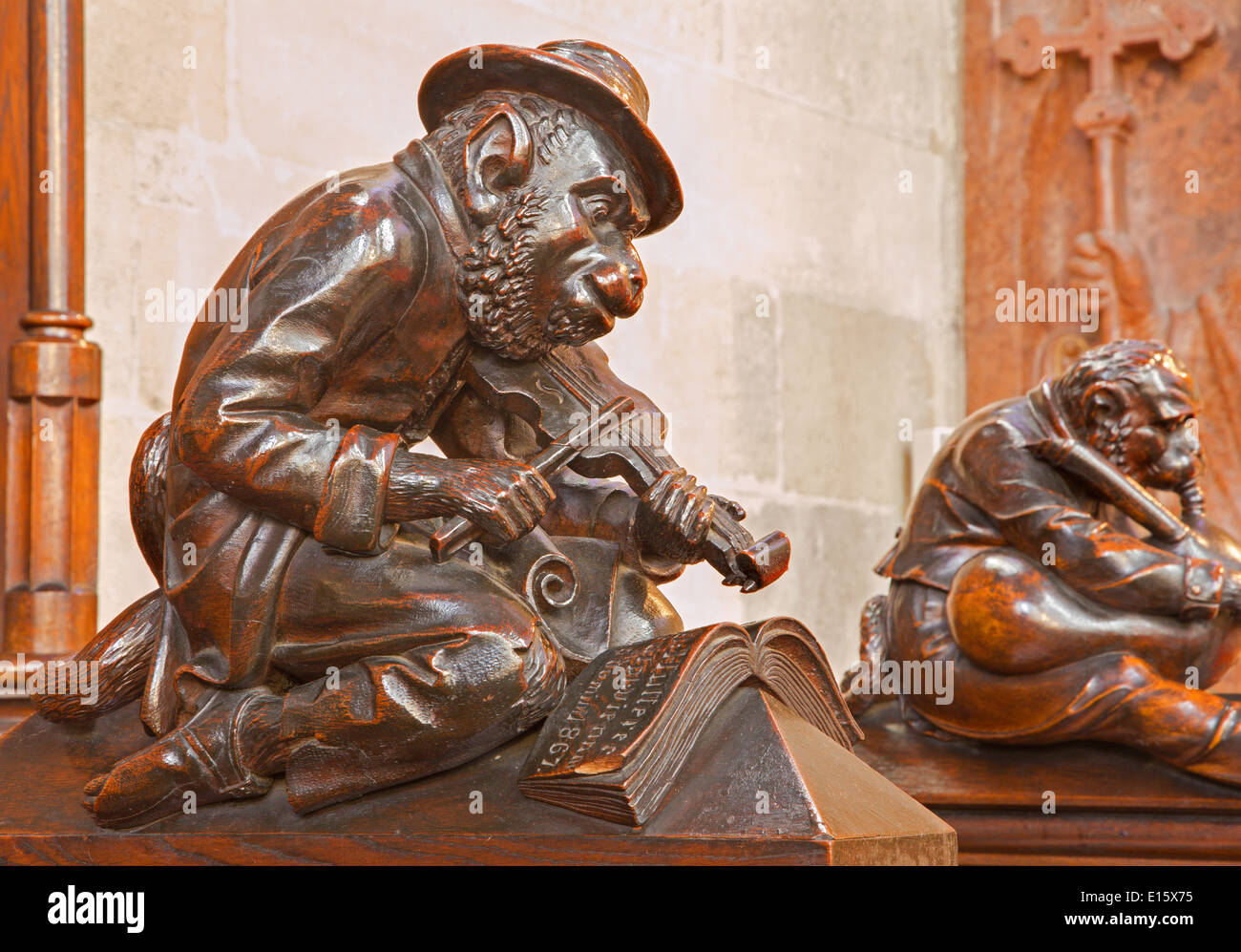 BRATISLAVA, SLOVAKIA - FEBRUARY 11, 2014: Monkey with the violin ...