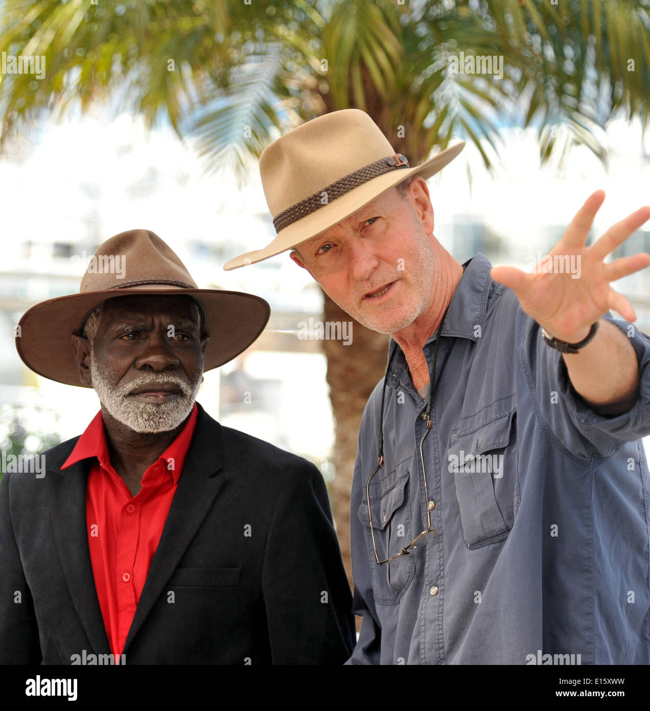 Cannes, France. 23rd May, 2014. Director Rolf de Heer (R) and actor ...