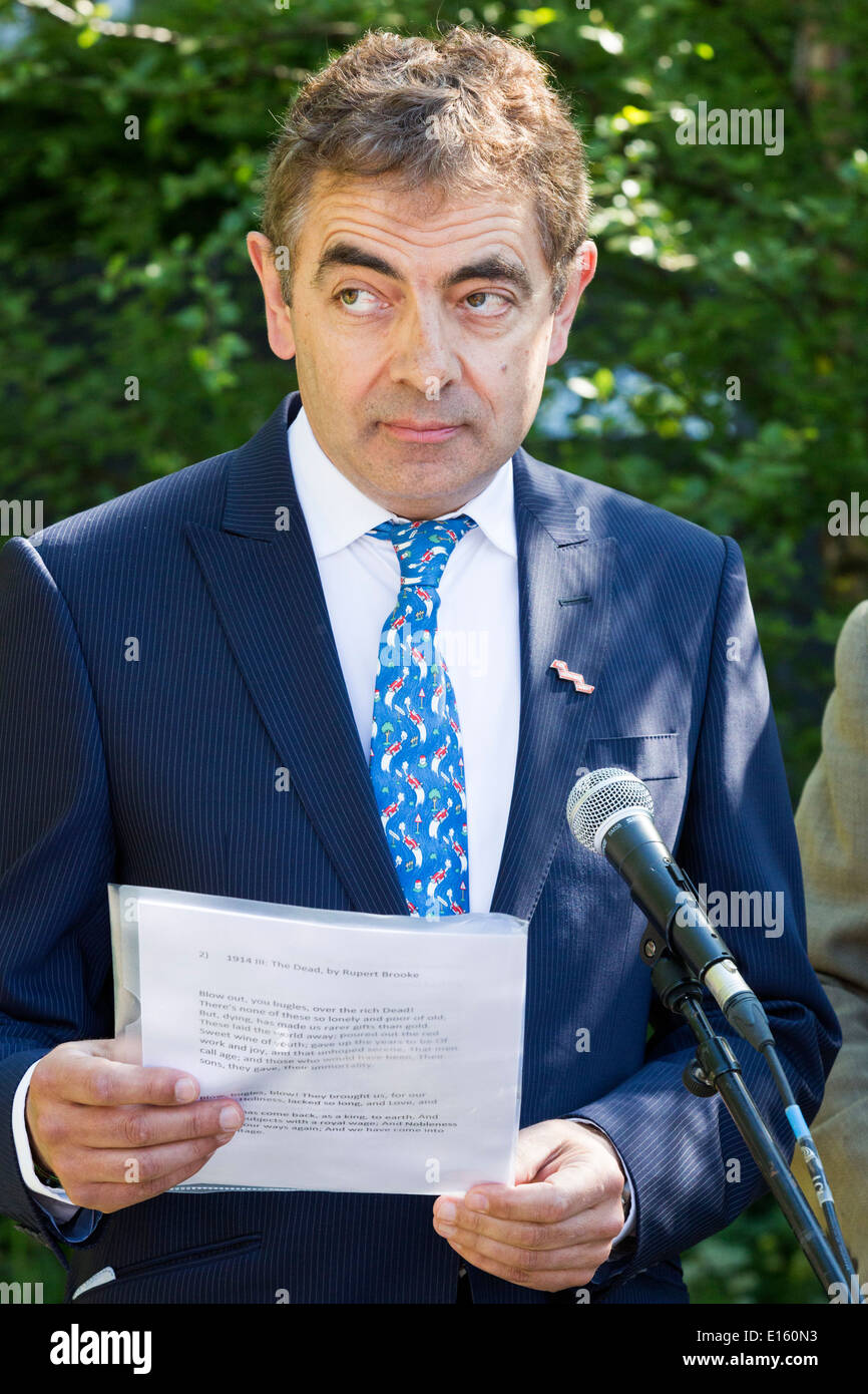 Rowan Atkinson attends the RHS Chelsea Flower Show to read a war poem ...