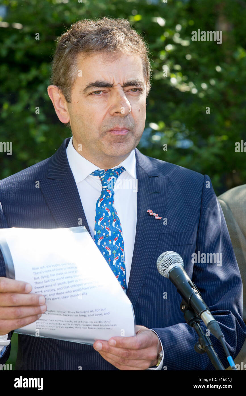 Rowan Atkinson attends the RHS Chelsea Flower Show to read a war poem ...