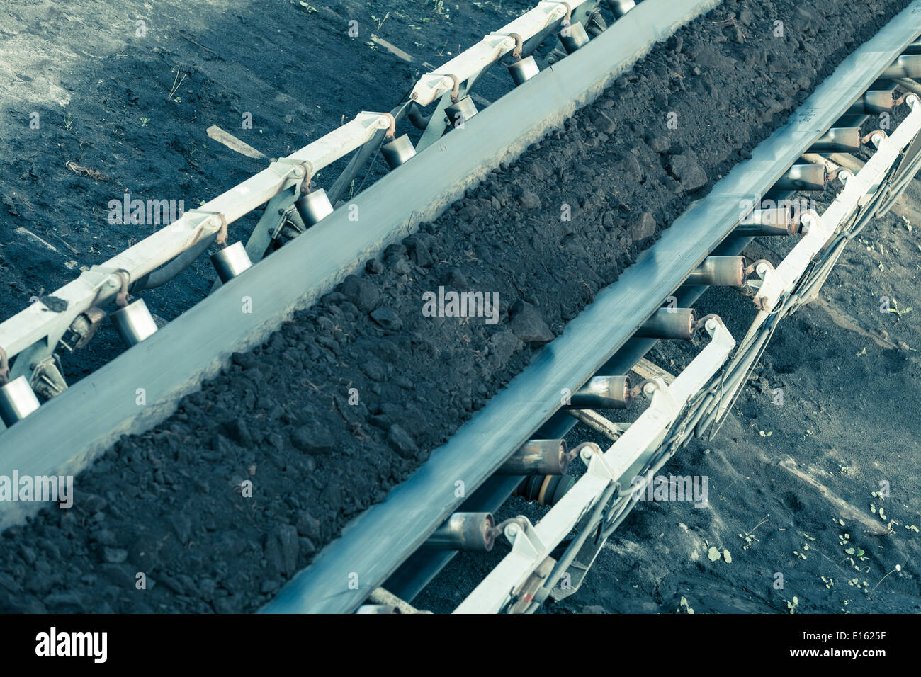 Open pit. Opencast brown coal mine. Belt conveyor as industrial detail ...