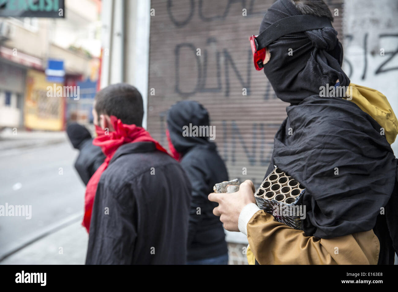 Istanbul, Turkey. 23rd May, 2014. Protesters used fireworks, molotov ...