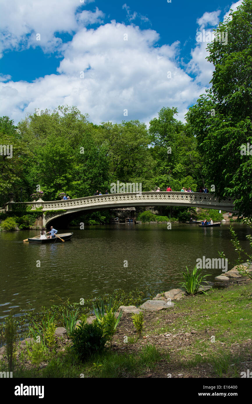 The Bow Bridge is a well known landmark in New York city's Central Park ...