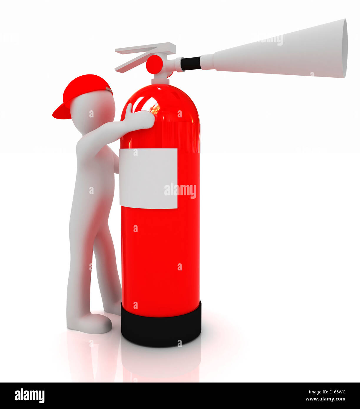 3d man with red fire extinguisher on a white background Stock Photo - Alamy