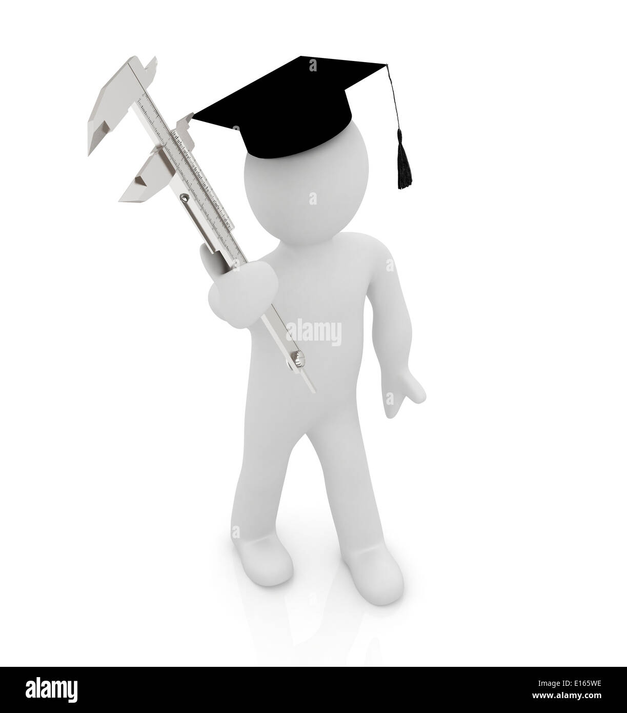 3d man in graduation hat with vernier caliper on a white background ...