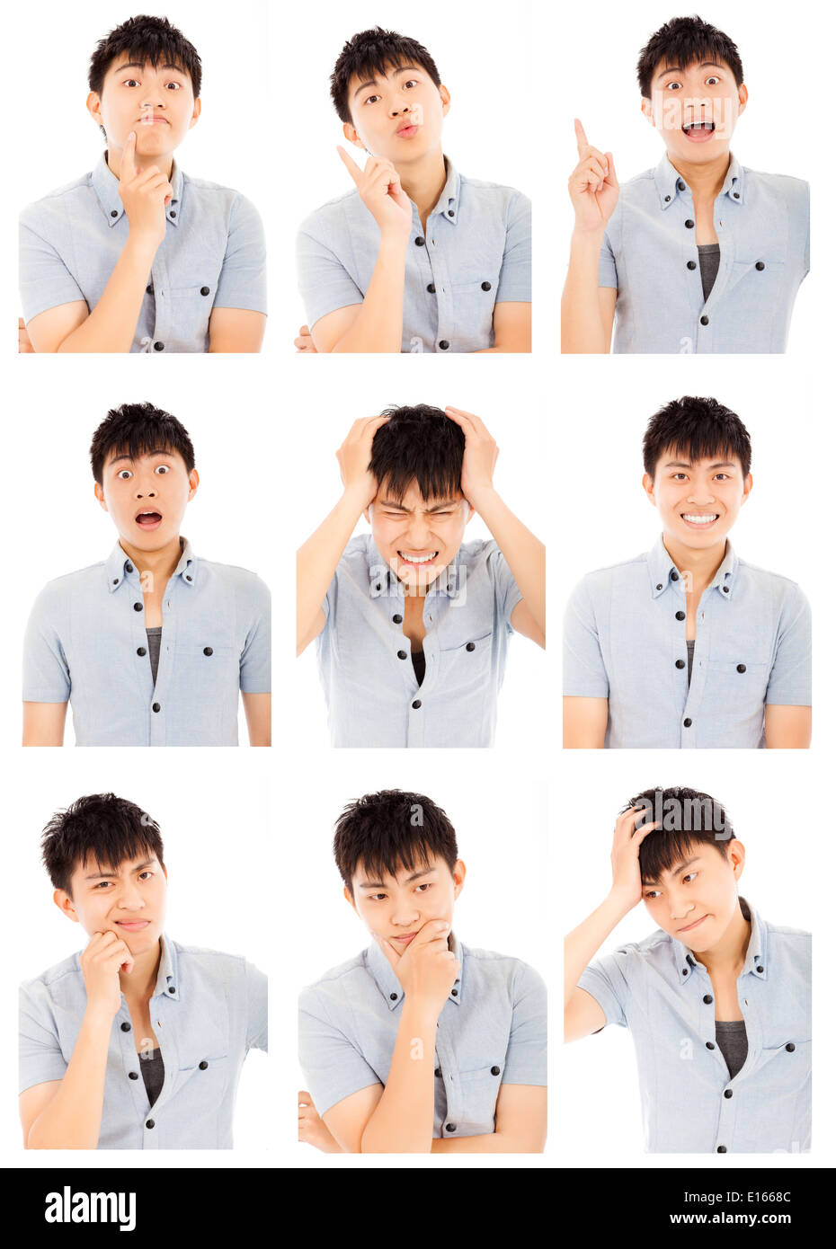 asian young man face expressions composite isolated on white Stock ...