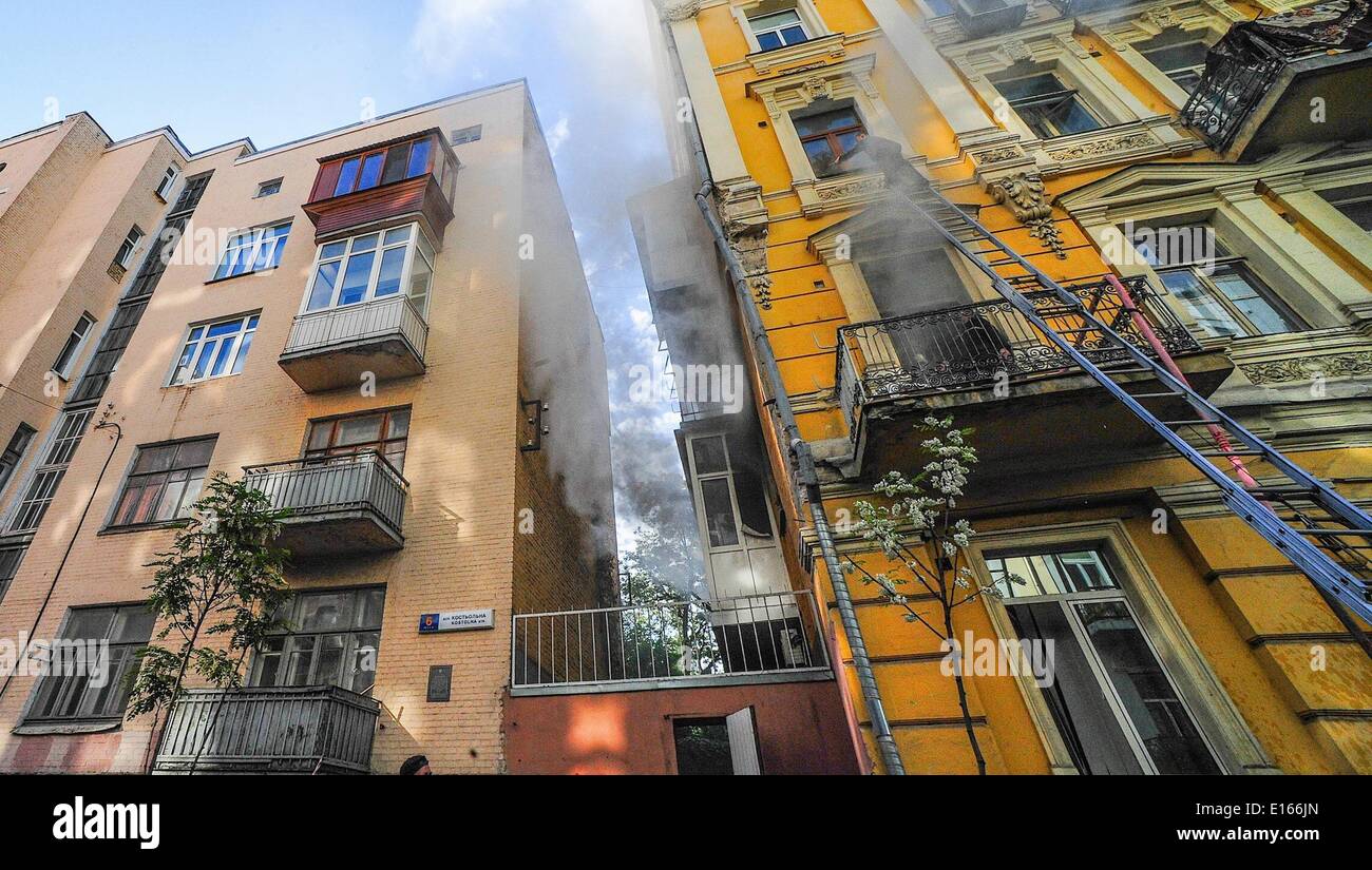 Kiev, Ukraine. 24th May, 2014. A fire broke out in a set of apartment ...
