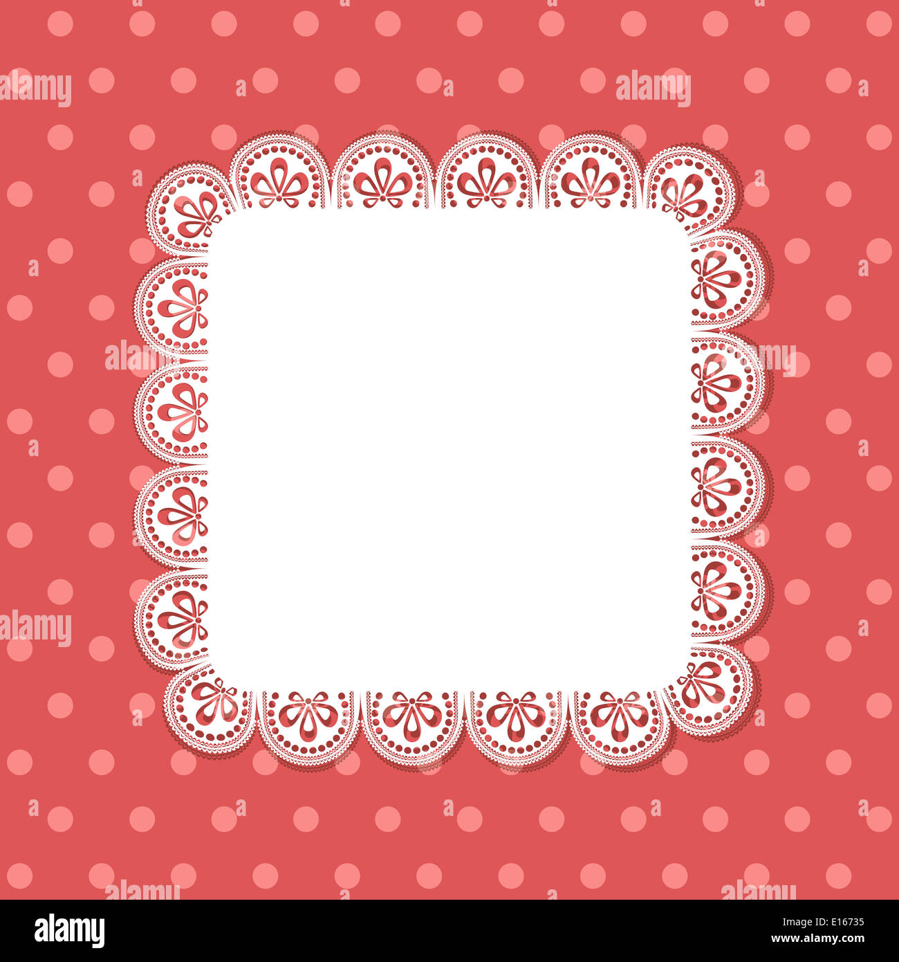White lace doily border on a red polka dot background Stock Photo - Alamy
