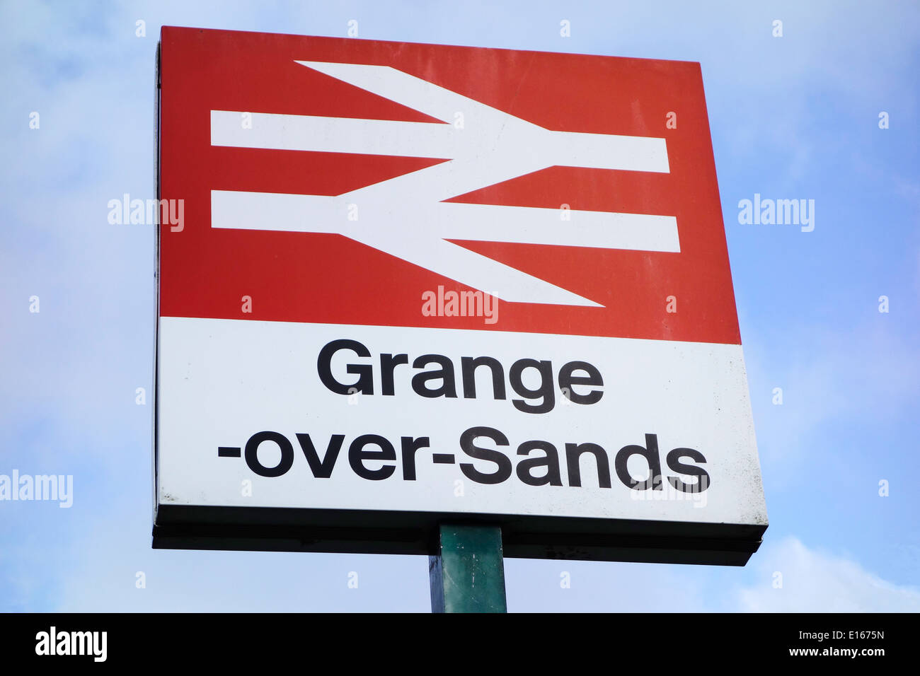 Sign for Grange-Over-Sands Train Station, Cumbria, England, UK Stock ...