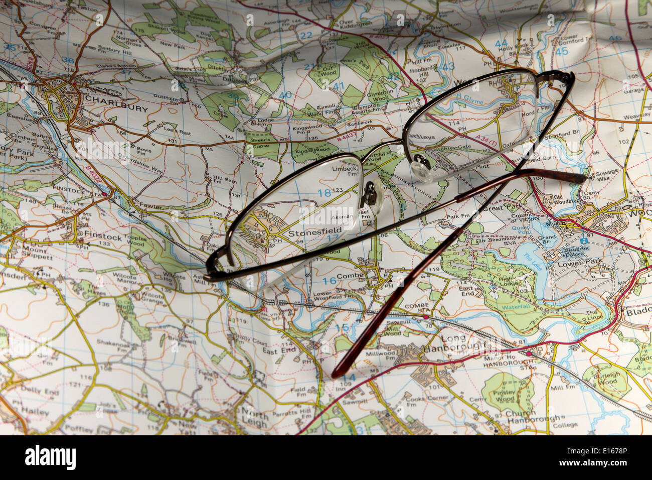 A close up of a map with a pair of spectacles laying on the map Stock ...
