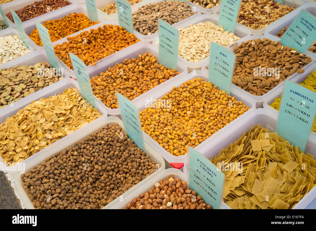 Assorted dried fruit on a street market stall Stock Photo - Alamy