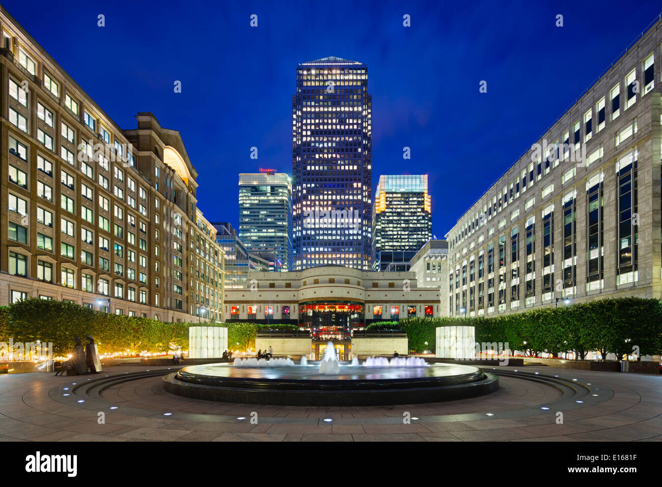 Cabot Square in the modern Canary Wharf quarter with its banks and ...