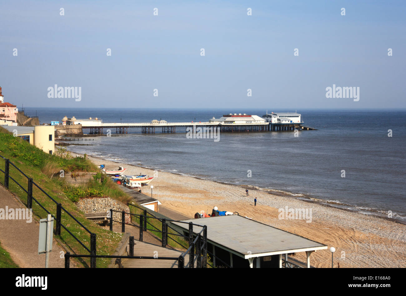 A view of the east beach and pier from the cliffs at Cromer, Norfolk ...