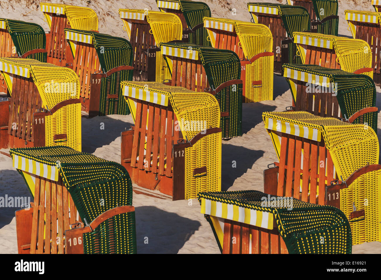 Beach chairs at the Baltic Sea beach, Baltic resort Binz, Ruegen Island ...