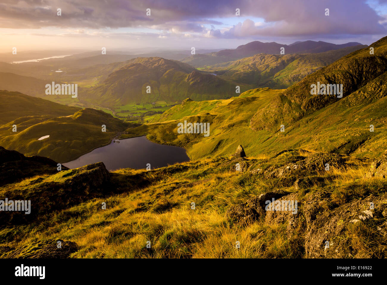 English Lake District, View over Stickle Tarn from Pavey Ark Stock ...