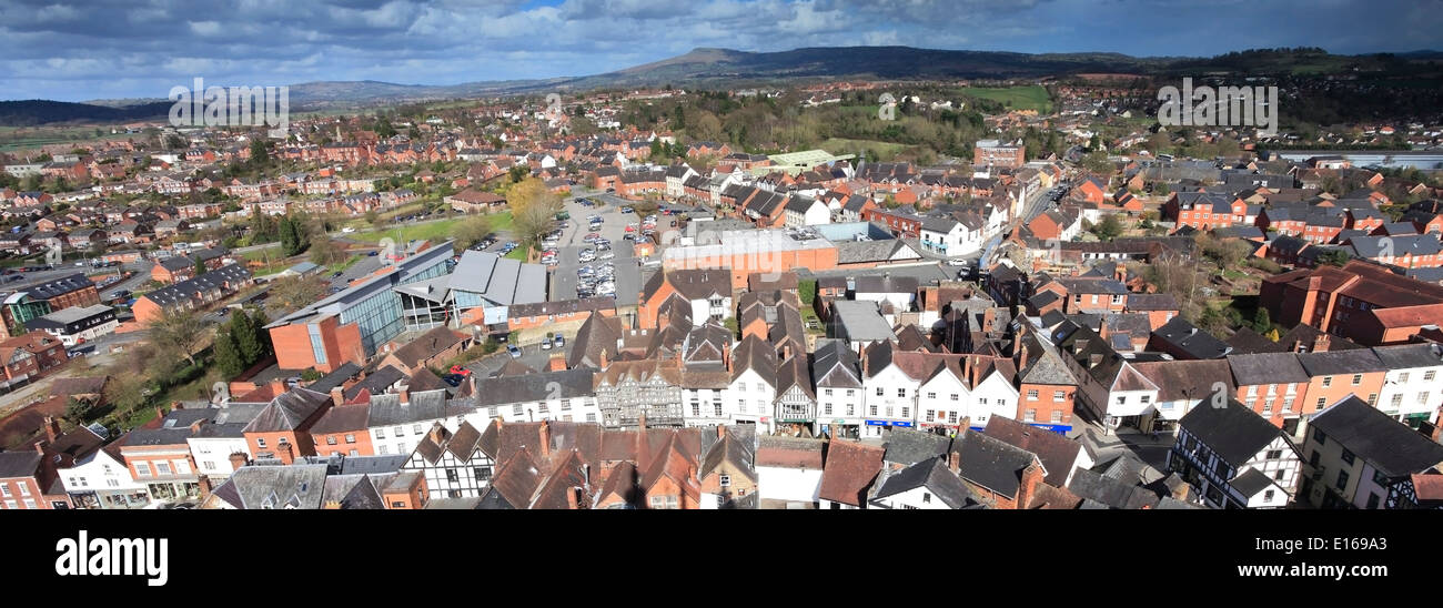 Rooftop view over Ludlow from St Laurences parish church, Ludlow town ...
