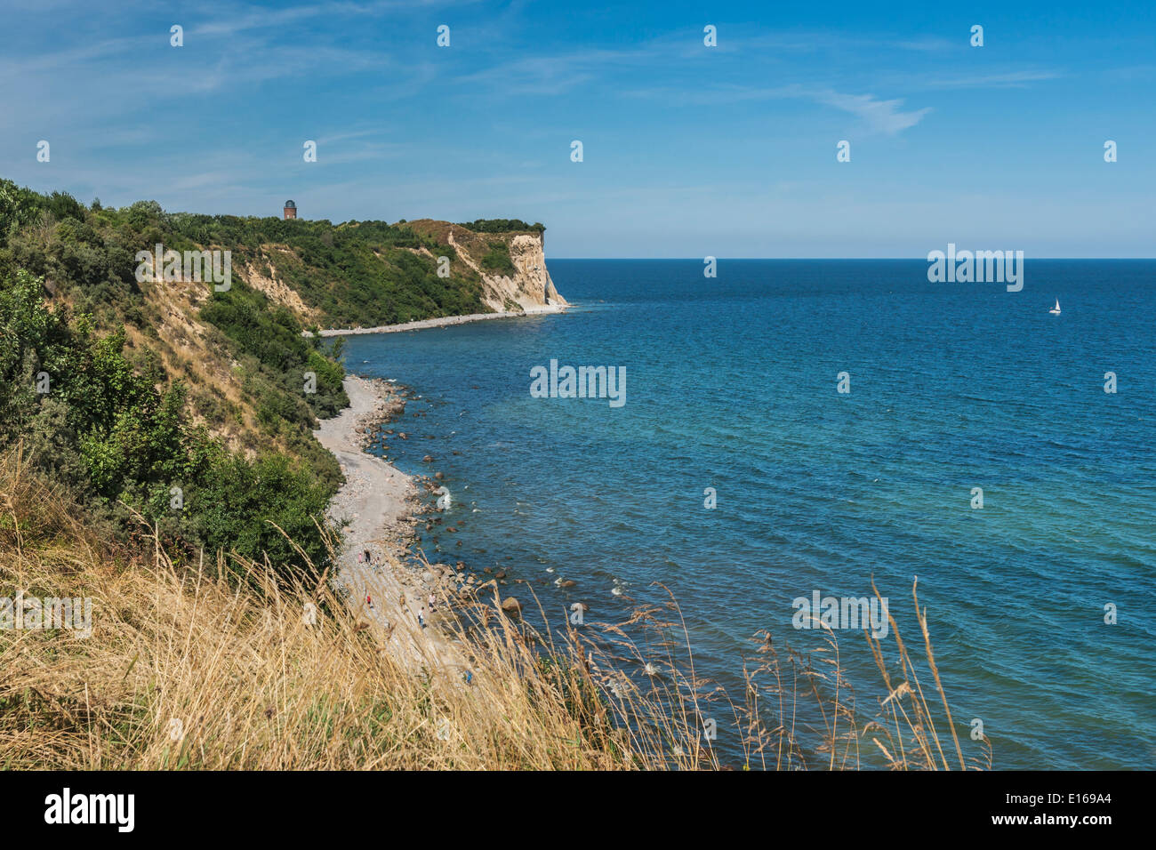View along the cliff line of the Baltic Sea to the Cape Arkona, Ruegen ...