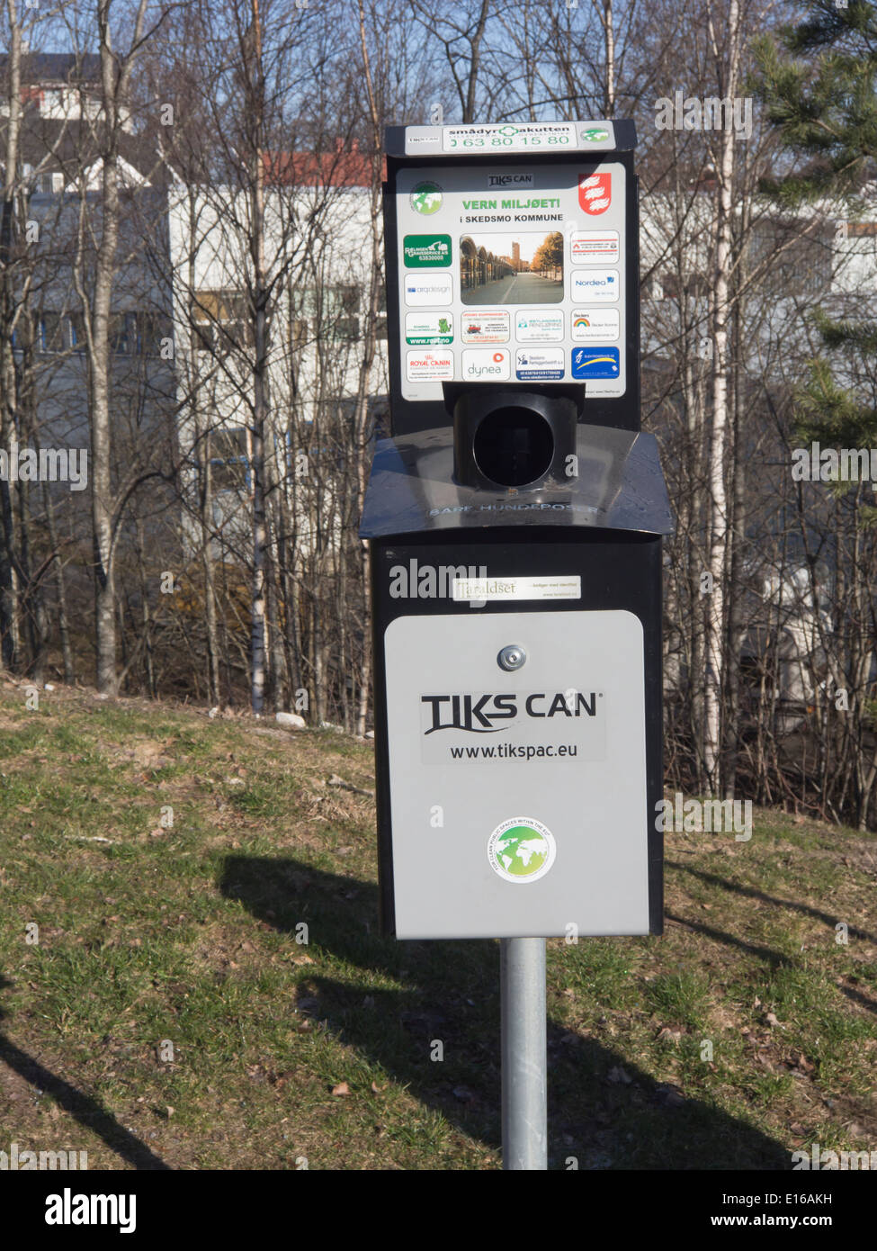 Specially designed trash cans for dog bags along a walking path, Oslo ...