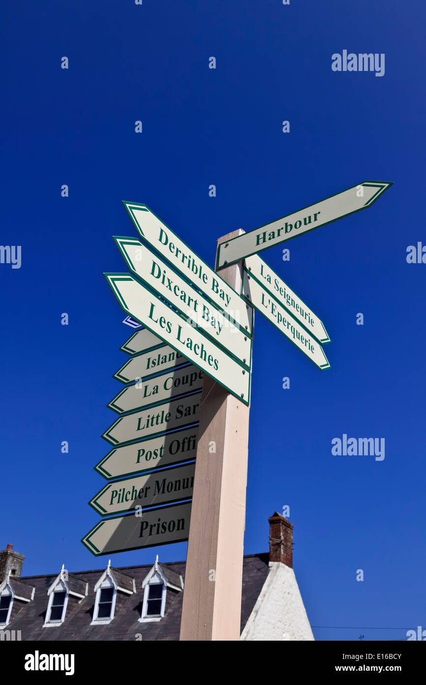 9268. Signpost, Sark, Channel Islands, UK, Europe Stock Photo - Alamy