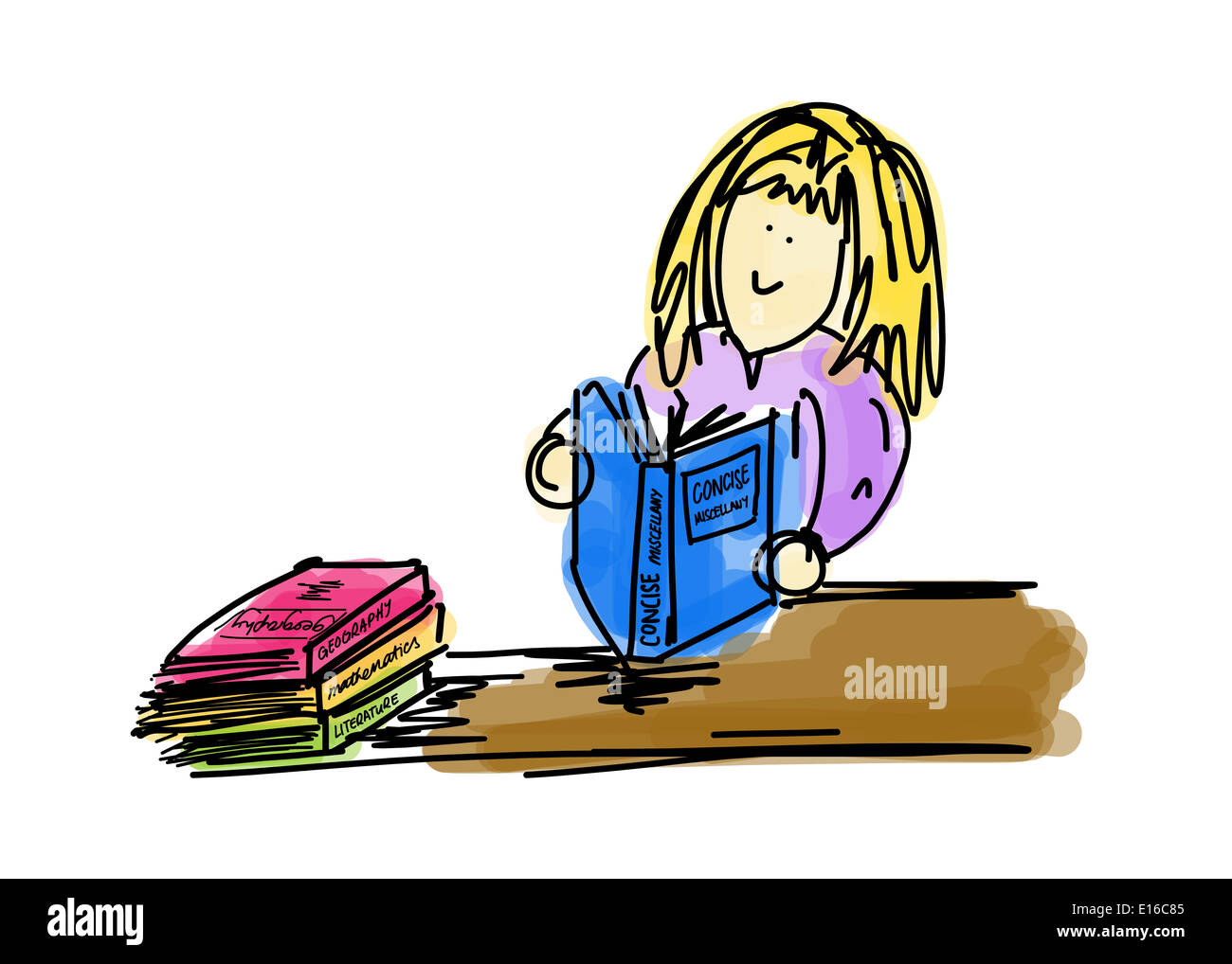 Illustration of a student revising Stock Photo - Alamy
