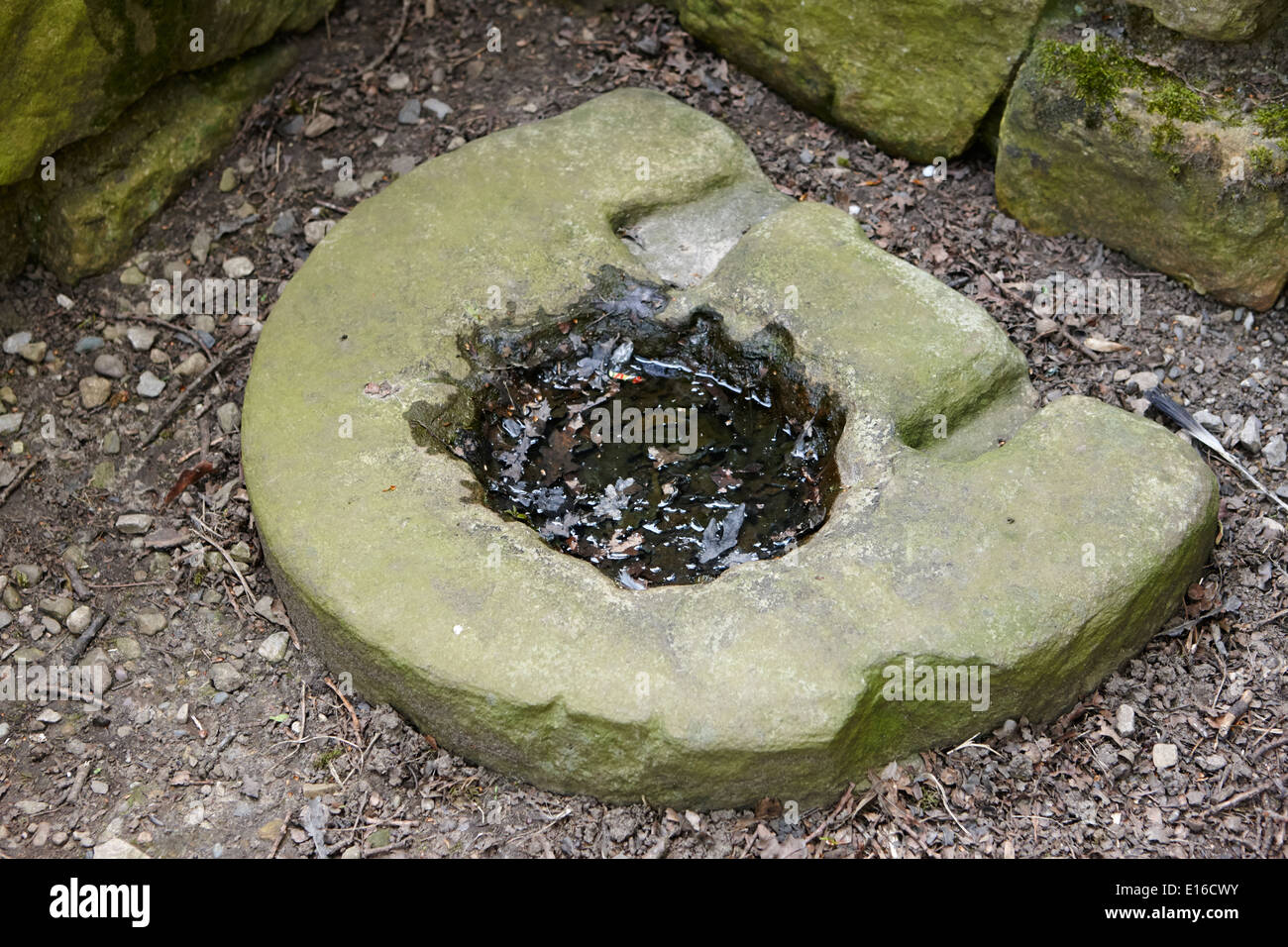 carved bowl with water in brunton turret in hadrians wall ...