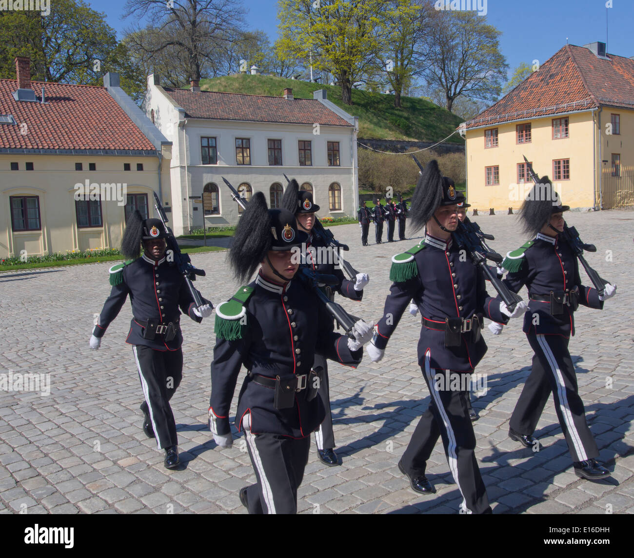Norwegian royal guard, in their parade uniforms marching in the ...