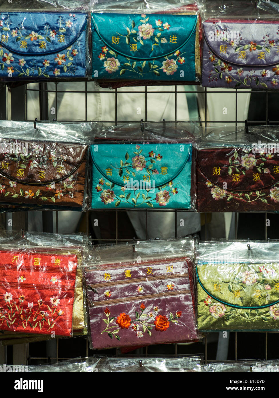 Traditional bags for sale at a store in Chinatown, Singapore Stock ...