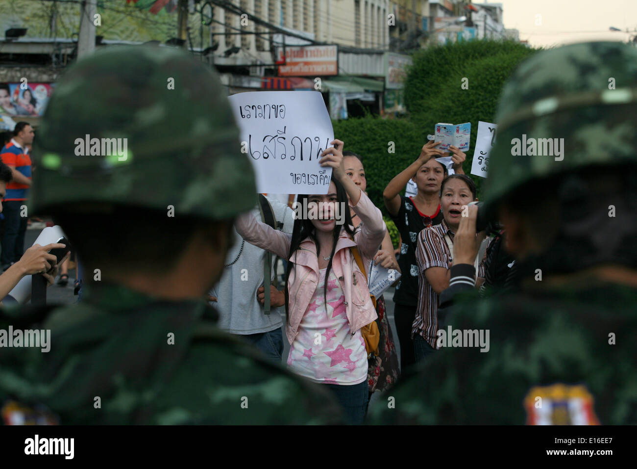 Chiang Mai, Thailand. 24th May, 2014. A rally against the military coup ...
