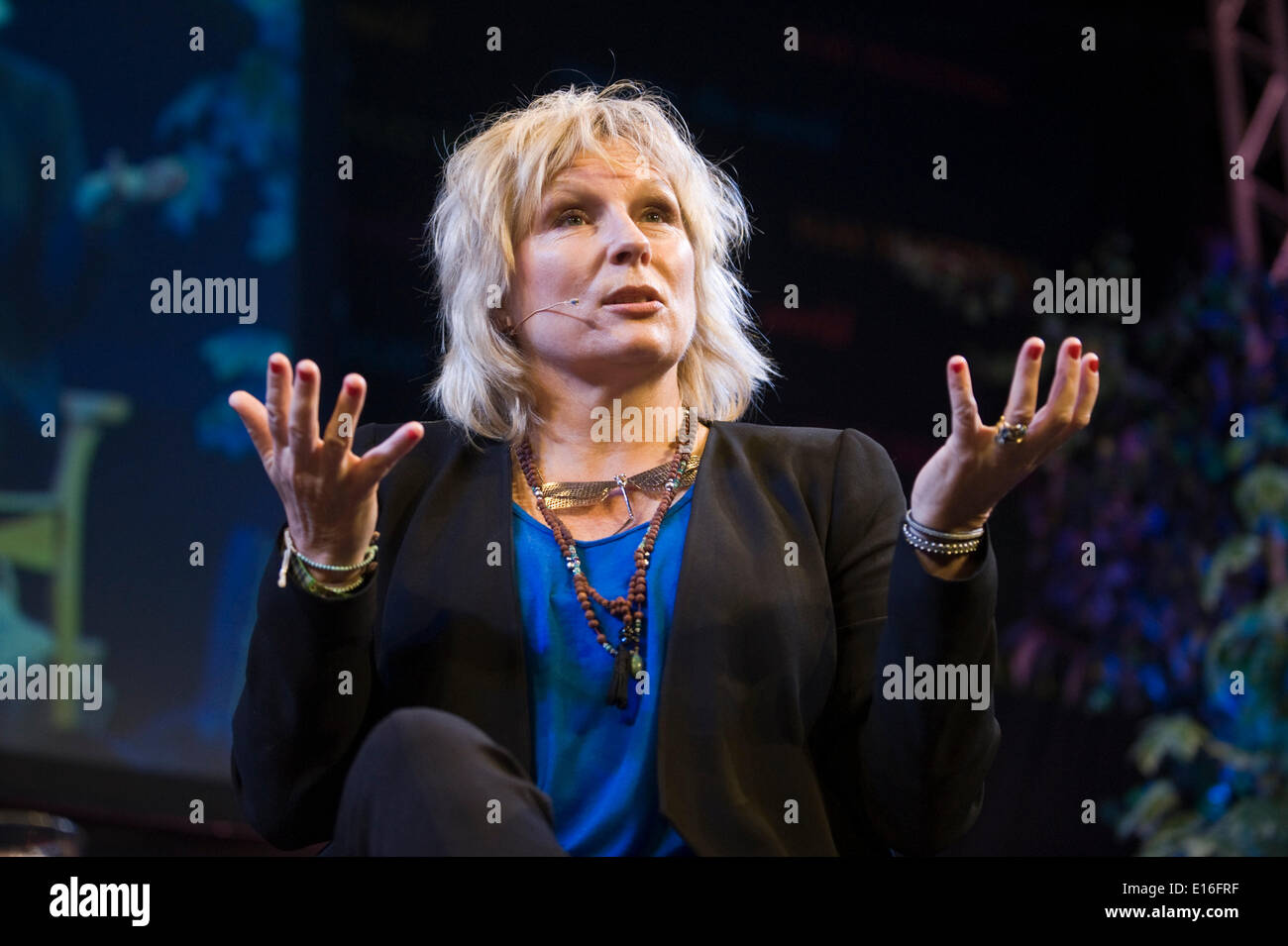 Jennifer Saunders speaking about her autobiography "Bonkers" on stage ...