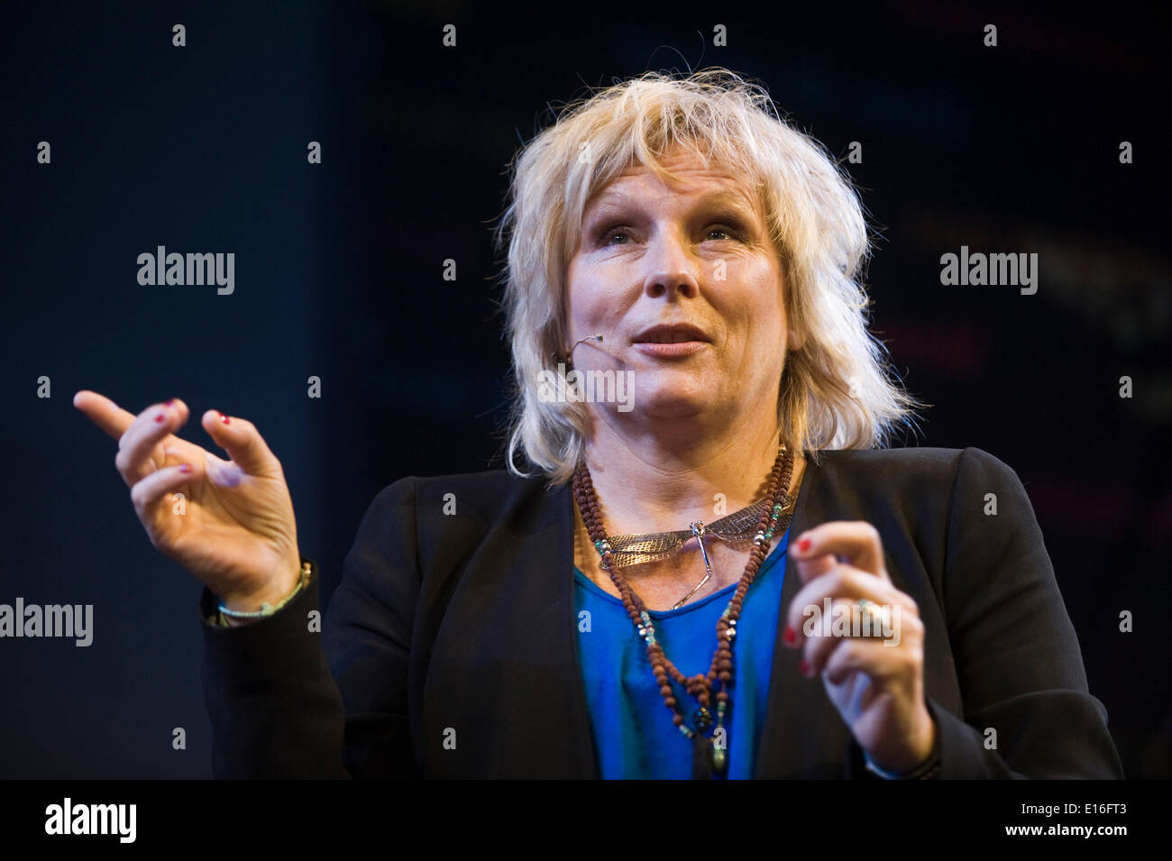 Jennifer Saunders speaking about her autobiography "Bonkers" on stage ...