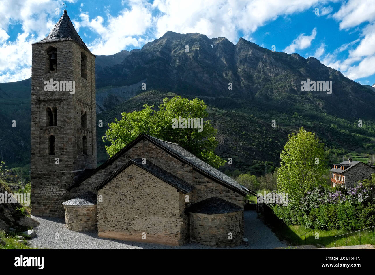Exterior view of the Catalan Romanesque Church of Sant Joan situated in ...