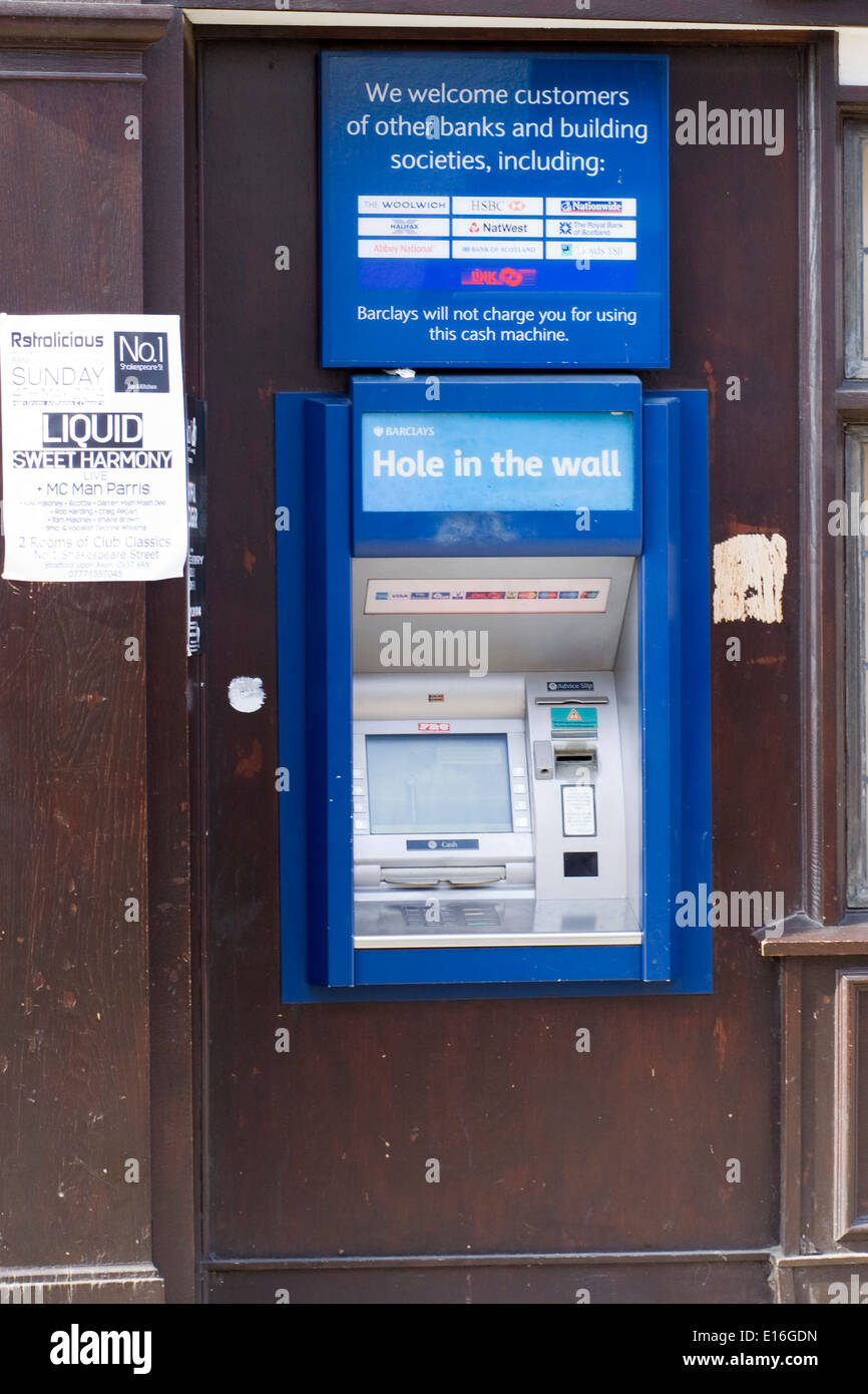 Cash Point Machine attached to outside of a Bank England Stock Photo ...