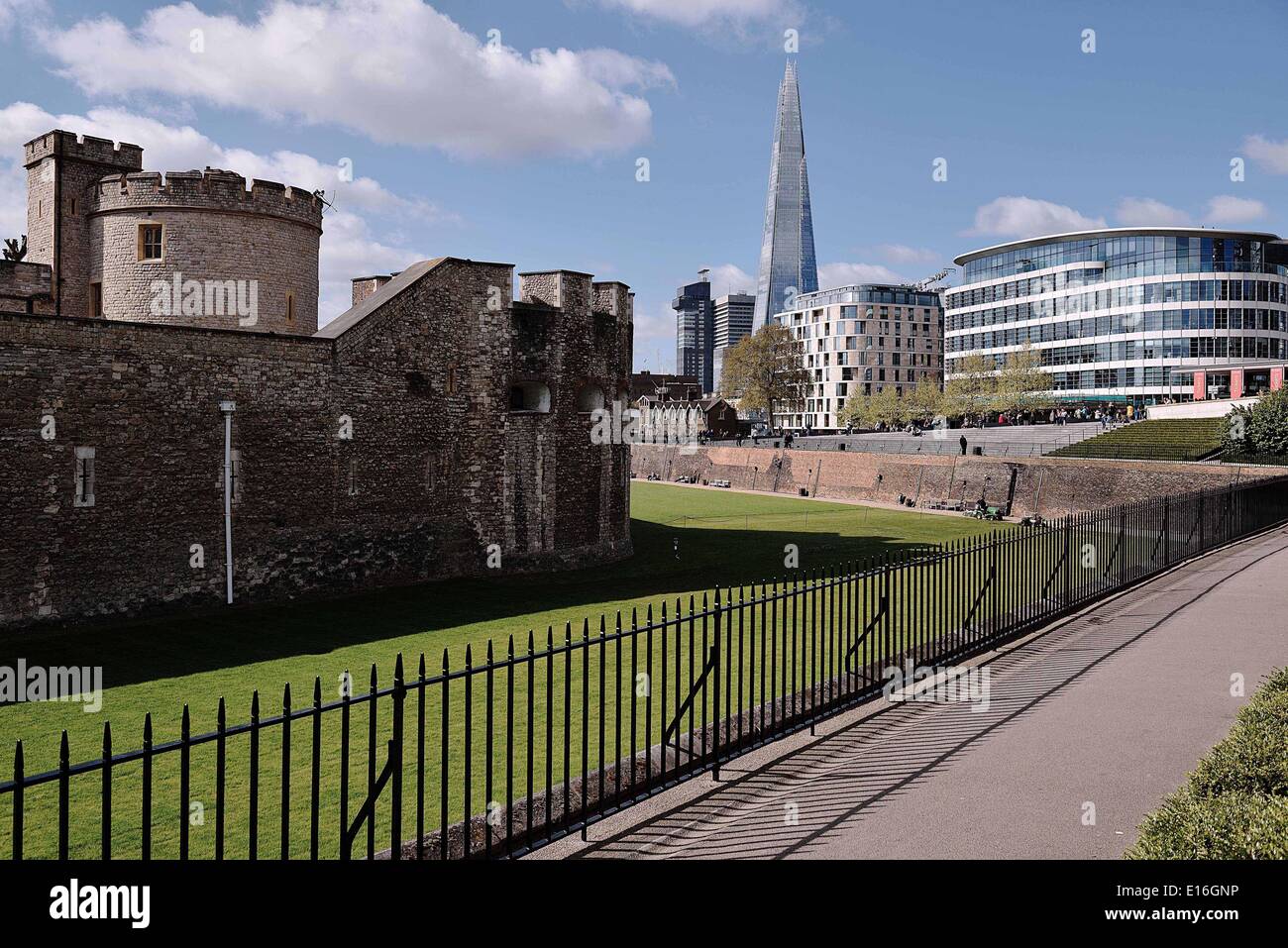 London, UK. 18th Apr, 2014. View of Tower Bridge area in London ...