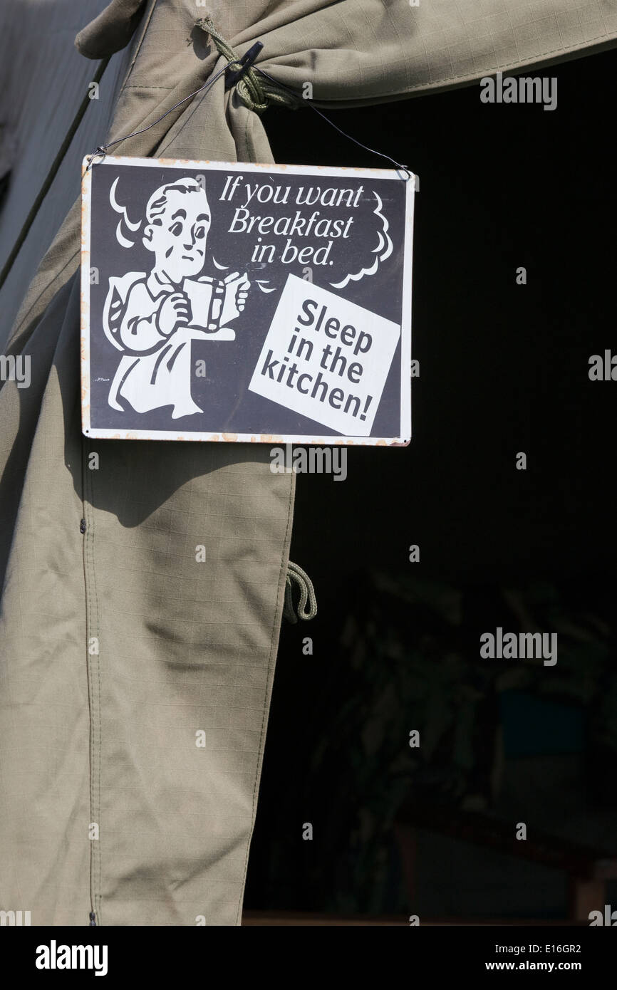 "if you want breakfast in Bed, sleep in the kitchen" sign on a khaki ...