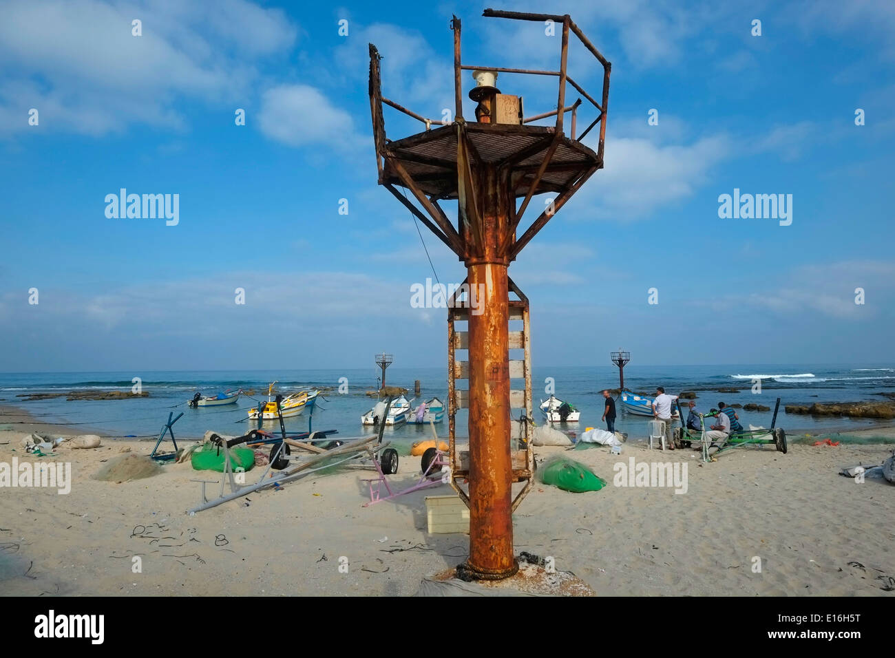 The fishing bay at the Israeli Arab town of Jisr az Zarqa or Gisr a ...
