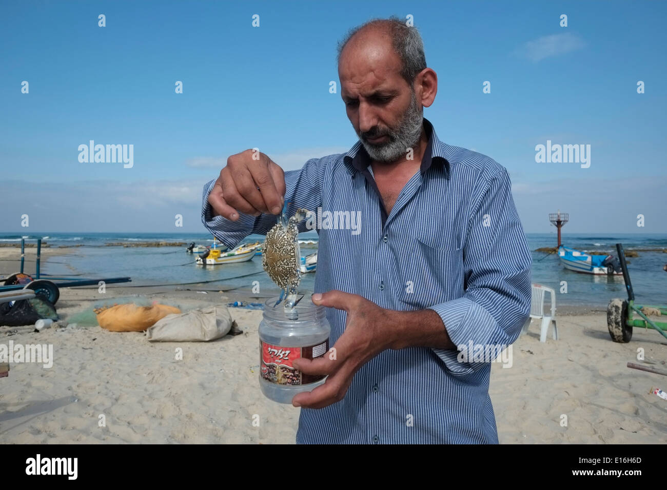 The fishing bay at the Israeli Arab town of Jisr az Zarqa or Gisr a ...