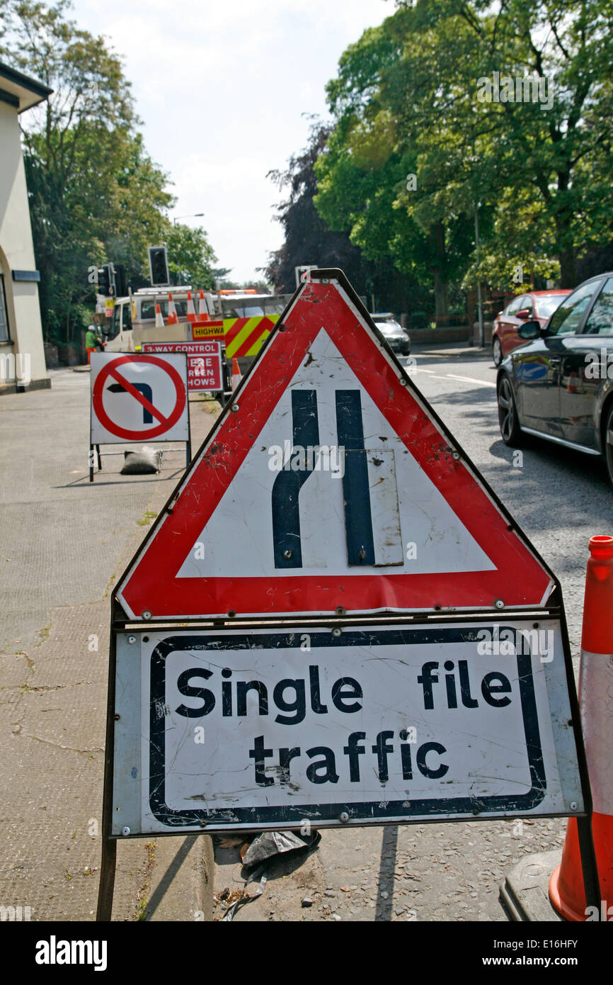 Single file traffic sign hi-res stock photography and images - Alamy