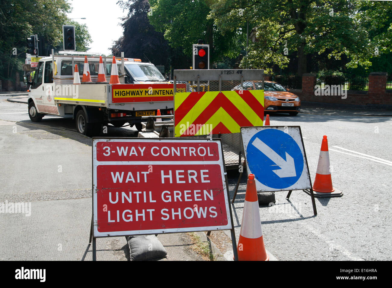 Road Works Traffic Control 3 Way Worcester Worcestershire England UK ...