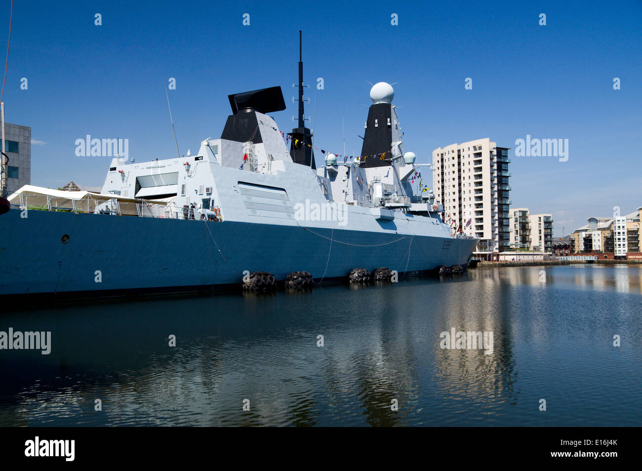 HMS Dragon Type 45 air defence destroyer, moored in Roath Basin ...