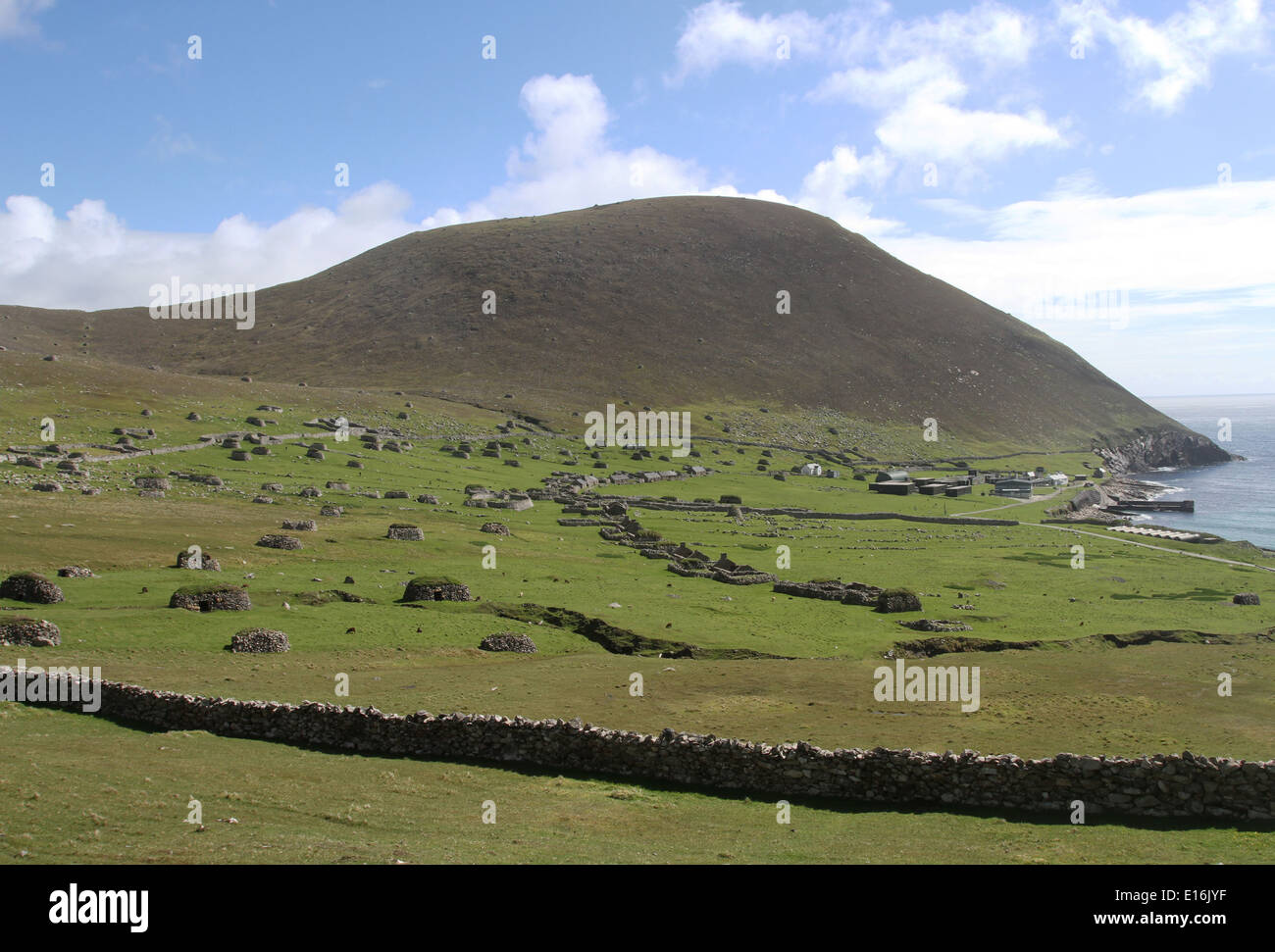 Boundary wall and village Hirta St Kilda Scotland May 2014 Stock Photo ...