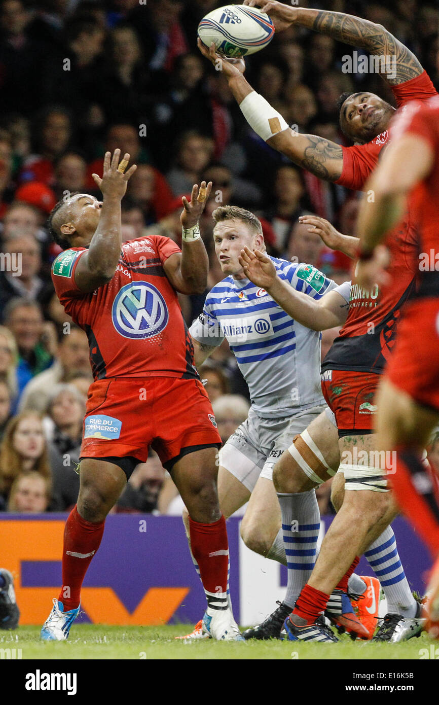 Cardiff, Wales. 24th May, 2014. Jocelino SUTA of RC Toulon snatches the ...