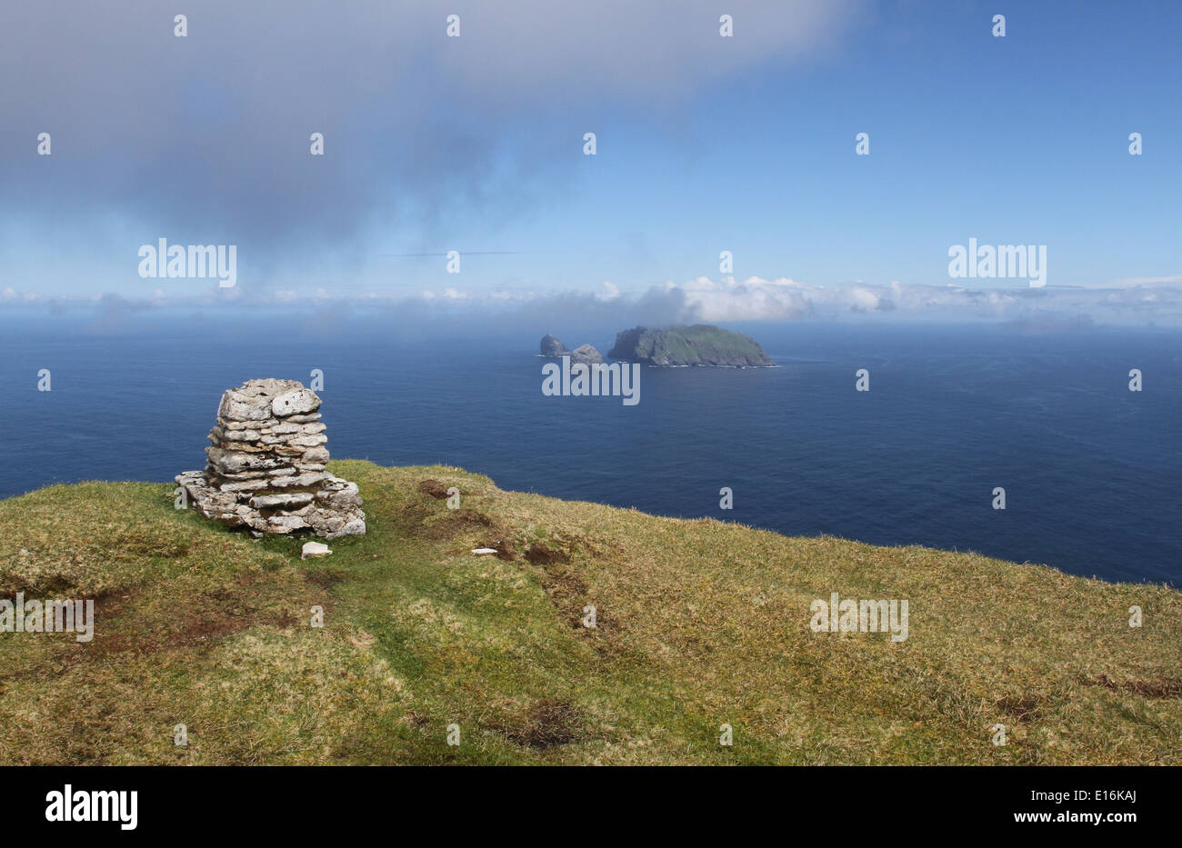 Isle of Boreray viewed from summit of Conachair Hirta St Kilda Scotland ...