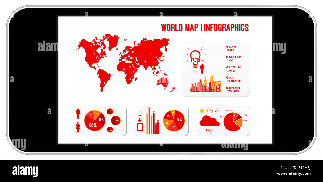 Black Business Mobile Phone With World Map Infographics Stock Photo - Alamy