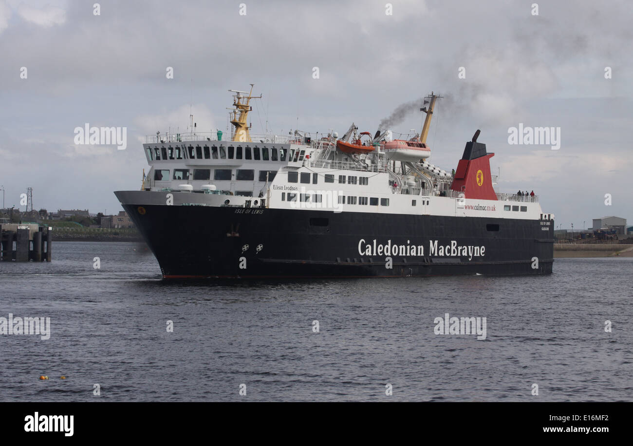 Calmac ferry MV Isle of Lewis departing Stornoway Scotland May 2014 ...