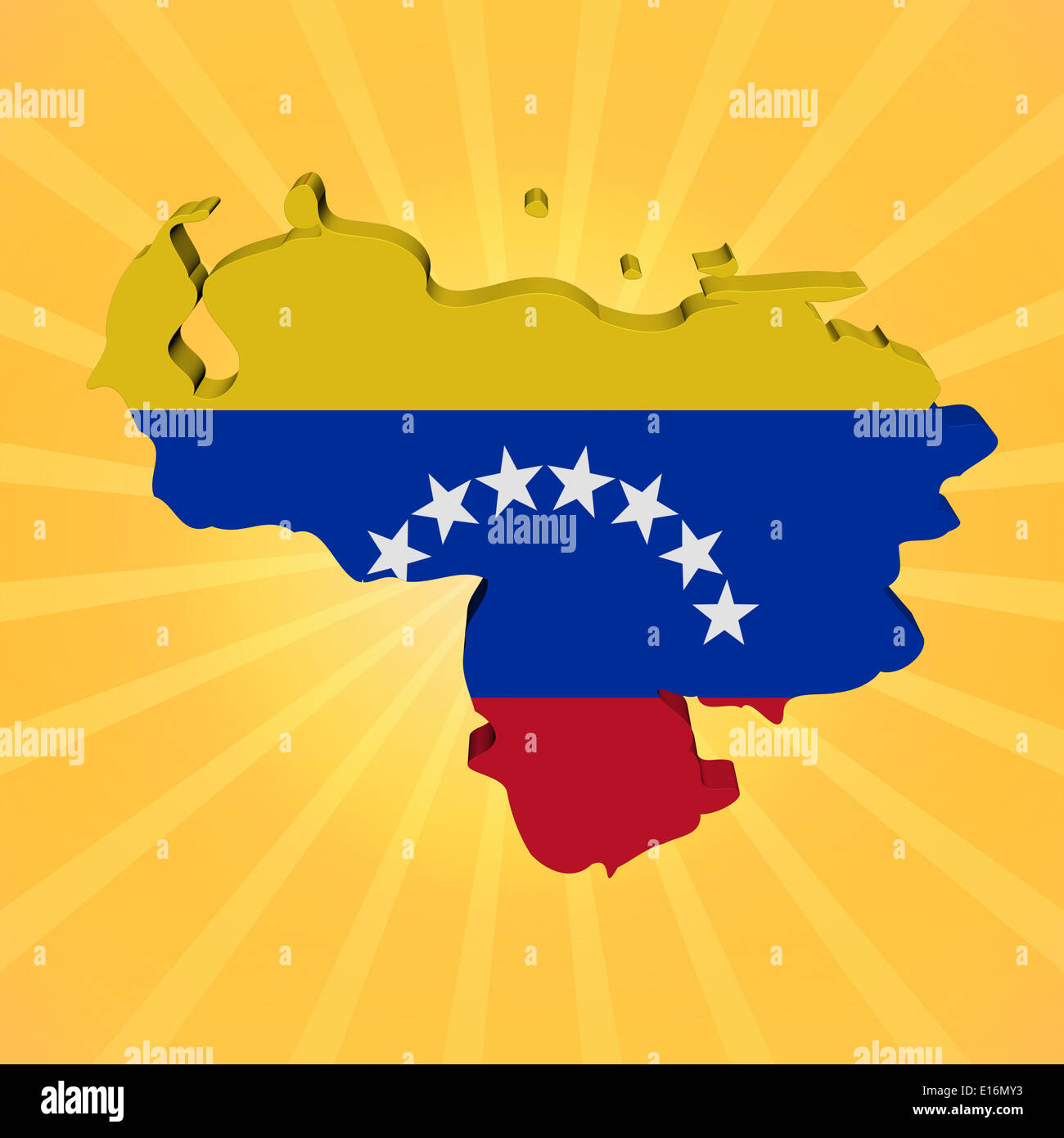 Venezuela map flag on sunburst illustration Stock Photo - Alamy
